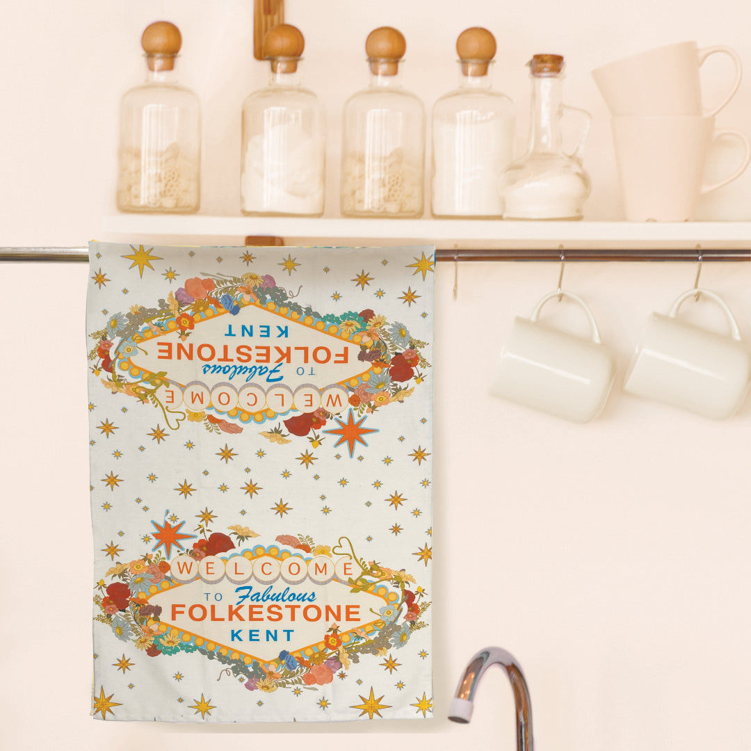 Folkestone Sign Tea Towel – A Playful Coastal Tribute – Fabia.H.Goff
